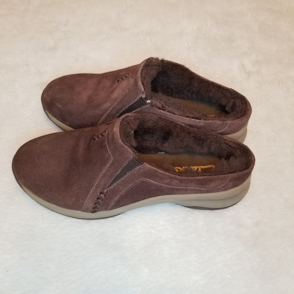 Clarks | Shoes | Clarks Suede Shearling Clogs Slip On | Poshmark